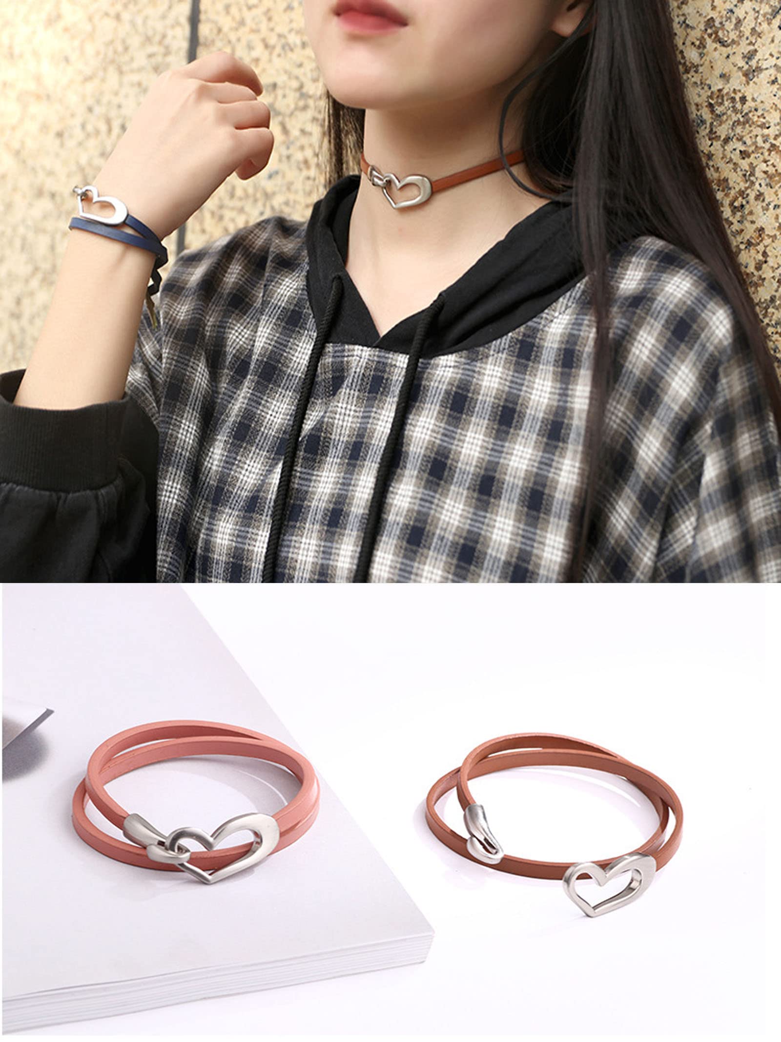 choice of all Leather Bracelets for Women Trendy Heart Charm Bracelet Necklace Leather Warp Bracelet Leather Collar for Women