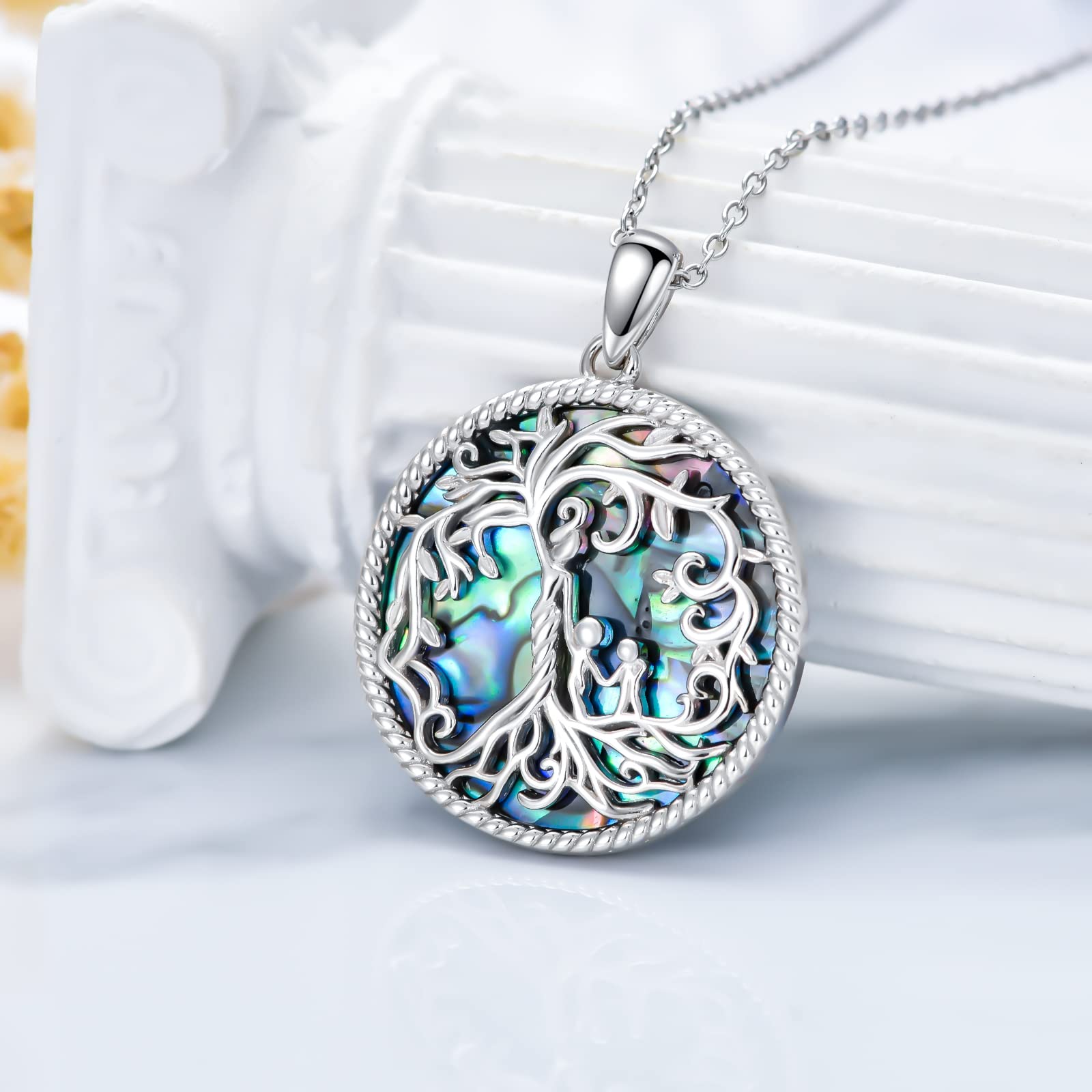 TOUPOP Gifts for Mom Mother and 2 Daughters/Sons Tree of Life Necklace 925 Sterling Silver with Abalone Shell Family Tree Pendant Jewelry Gifts for Women Mom Birthday