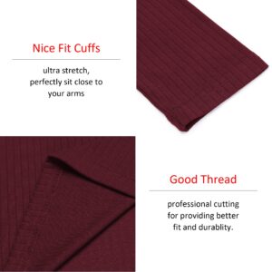 COOFANDY Men's Fitted T Shirts Long Sleeve Slim Fit Knitted Muscle Polo Shirts Stretch Pullover Shirts for Men Wine Red