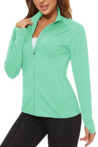 tacvasen women's athletic jackets uv protection shirts running jackets for women upf 50+ long sleeve activewear golf shirt mint green