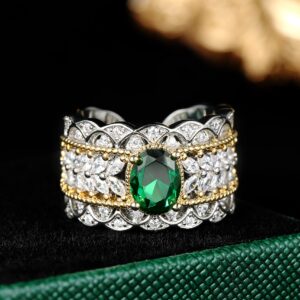 LYLYMIMI Emerald Ring for Women Vintage Adjustable Open rings Gem CZ Women's Ring (Silver)