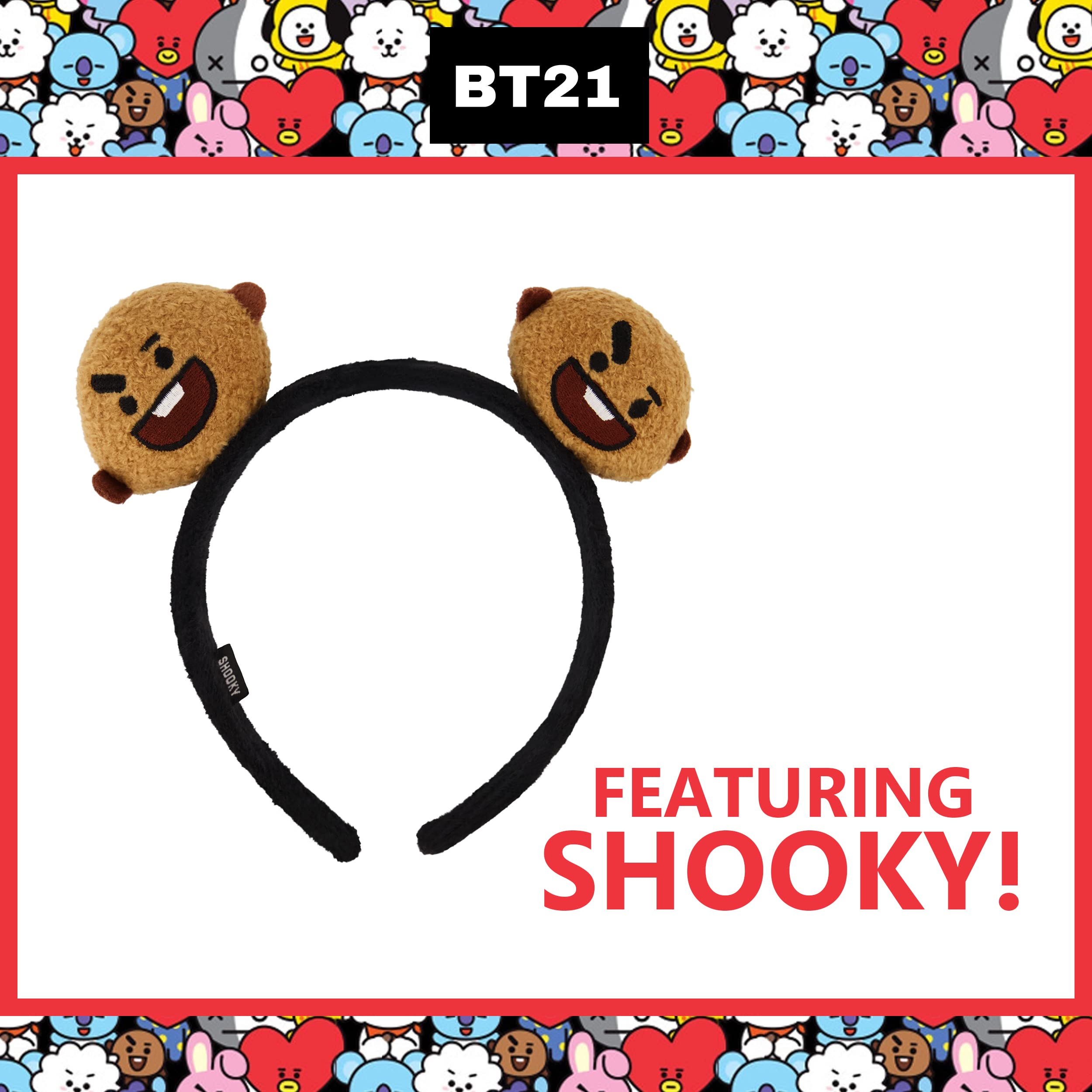 BT21 LINE FRIENDS 3D Plush Embroidered Womens Headband, SHOOKY, One Size