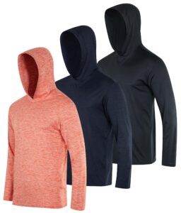 3 pack: men’s quick dry fit moisture wicking long sleeve fishing active athletic hoodie performance hooded tshirt workout running gym sports casual sweatshirt upf 50 outdoor hiking-set 10, medium