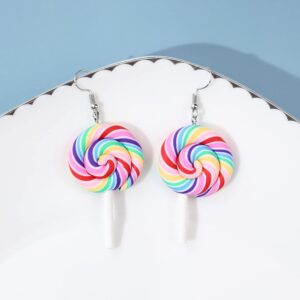 Cute Lollipop Colorful Rainbow Statement Lightweight Halloween Hook Dangle Drop Earrings for Women Teen Girls Little Sensitive Ear Lovely Sweet Candy Sugar Charm Hanging Dangling Hypoallergenic