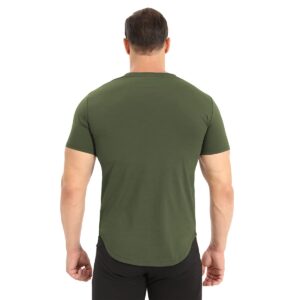 BROKIG Mens TDry Bold Gym Workout T-Shirt,Casual-Fit Training Bodybuilding Short Sleeve Shirts Men(X-Large,Army Green)