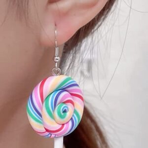 Cute Lollipop Colorful Rainbow Statement Lightweight Halloween Hook Dangle Drop Earrings for Women Teen Girls Little Sensitive Ear Lovely Sweet Candy Sugar Charm Hanging Dangling Hypoallergenic