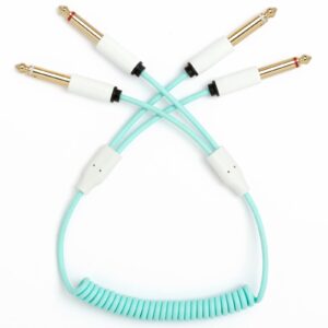 myvolts candycord audio cable, 2 x straight large jack to 2 x straight large jack, curly 40cm to 50cm, mint green colour