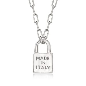 ross-simons italian sterling silver "made in italy" lock paper clip link necklace. 20 inches