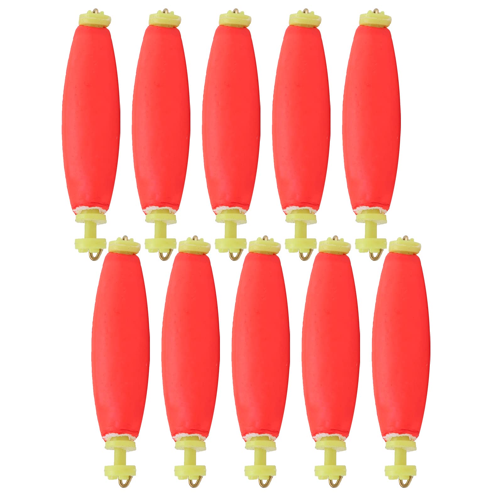 plplaaoo Peg Floats, 10pcs EVA Fishing Foam Cigar Floats, Red Fishing Bobber with Pipe Plug, Multi‑Purpose Fish Feed Baits Used for Outdoor Winter Ice Fishing Rod, Oval and Solid, 2.6x0.6in