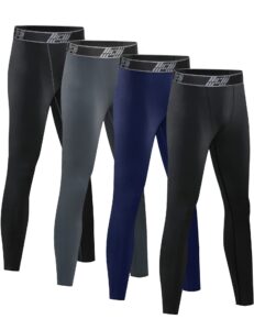 hoplynn 4 pack youth boy’s compression pants leggings tights quick dry athletic base layer under pants gear for kid’s football basketball sports -2 black 1 blue 1 grey-m