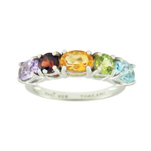 marc 925 sterling silver 1.90 ct oval 6x4 mm & round 4 mm multi semi-precious stones ring