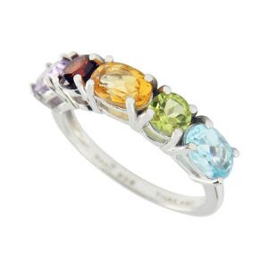 MARC 925 Sterling Silver 1.90 ct Oval 6x4 mm & Round 4 mm Multi Semi-Precious Stones Ring