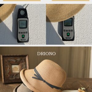 DRIONO Straw Hat - Women Style Fashion Summer Cloche Beach Fedora Trilby Hat Panama Sun Hat (Beige)