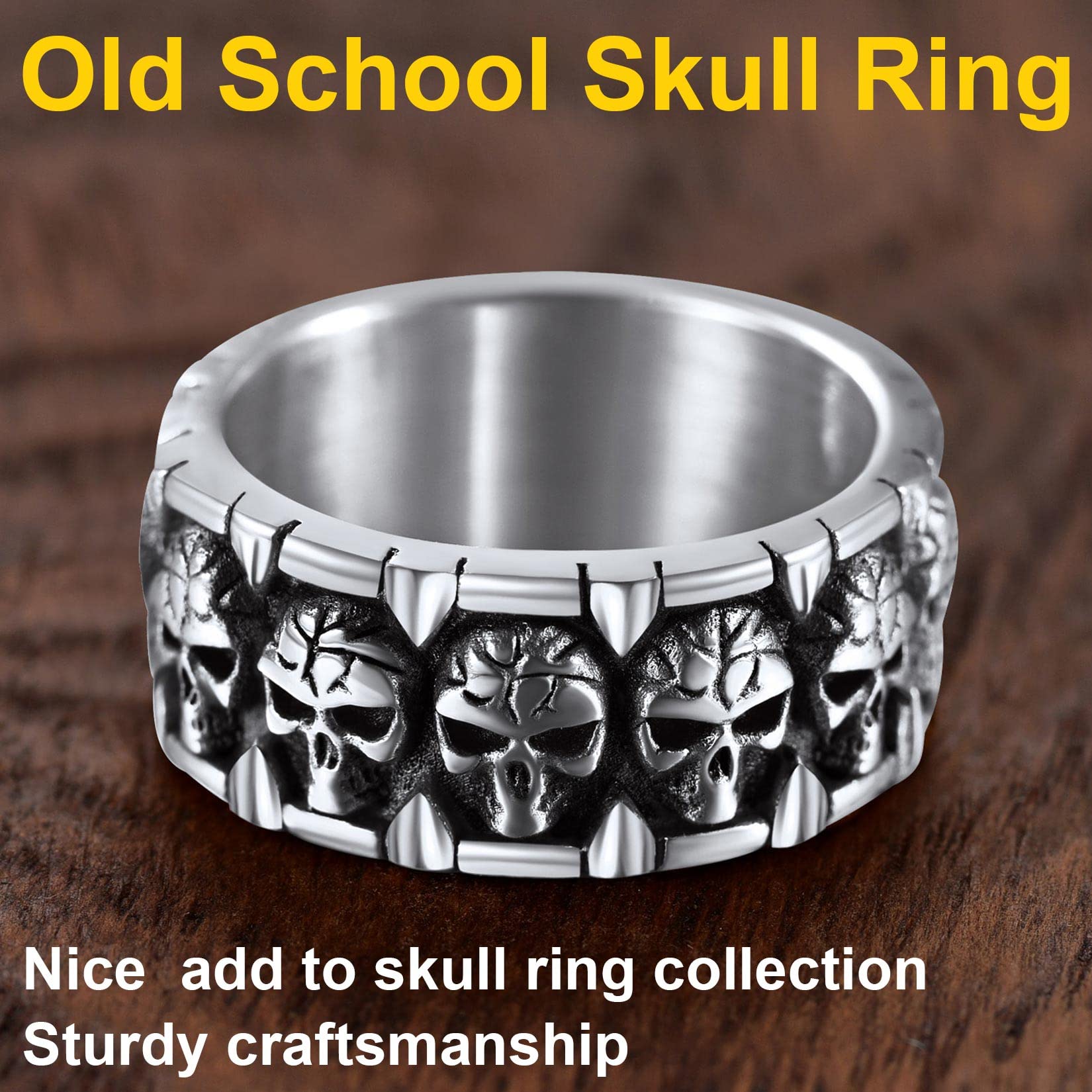 ChainsProMax Skull Jewelry for Women Stainless Steel Ring Size 7 Viking Bikers Rings