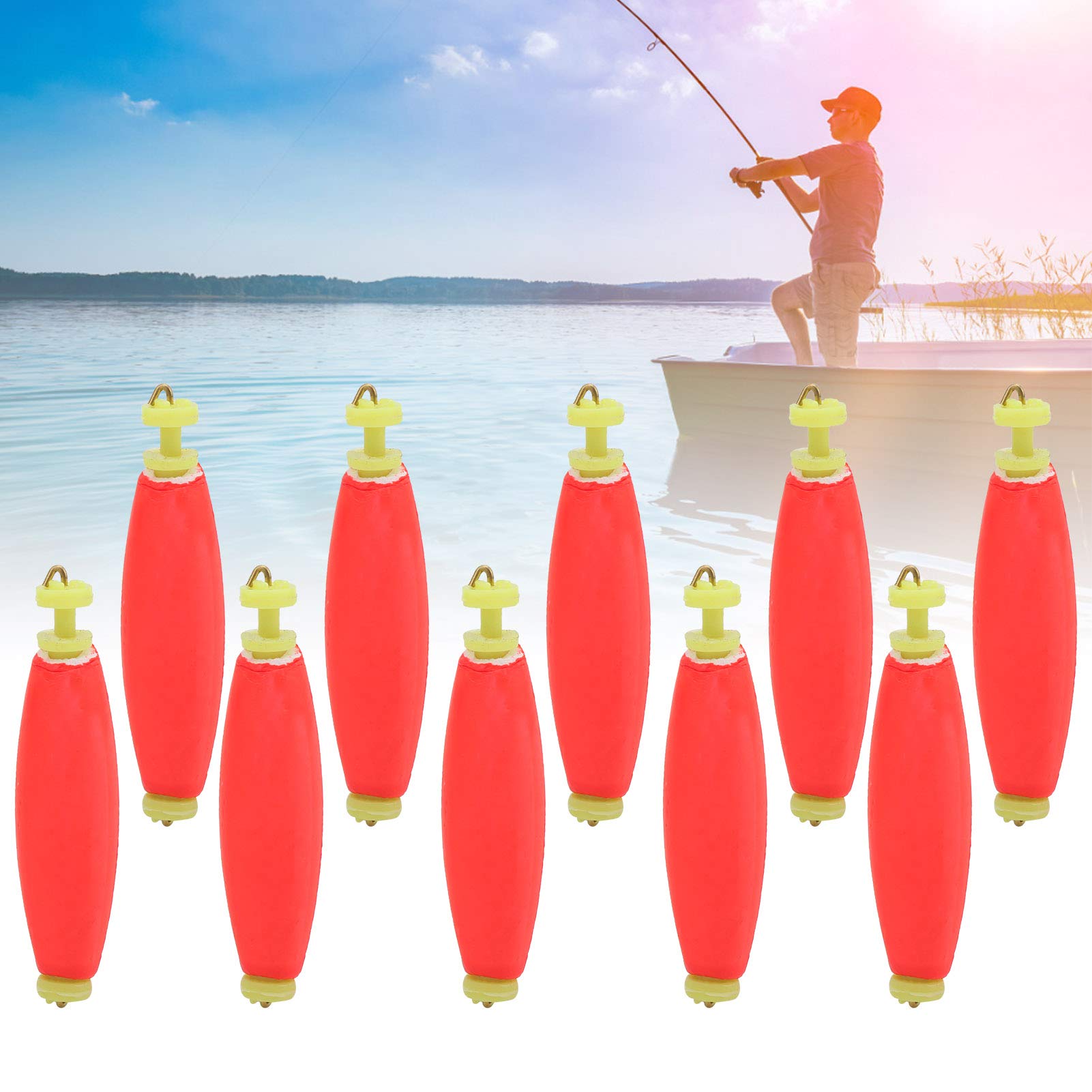 plplaaoo Peg Floats, 10pcs EVA Fishing Foam Cigar Floats, Red Fishing Bobber with Pipe Plug, Multi‑Purpose Fish Feed Baits Used for Outdoor Winter Ice Fishing Rod, Oval and Solid, 2.6x0.6in