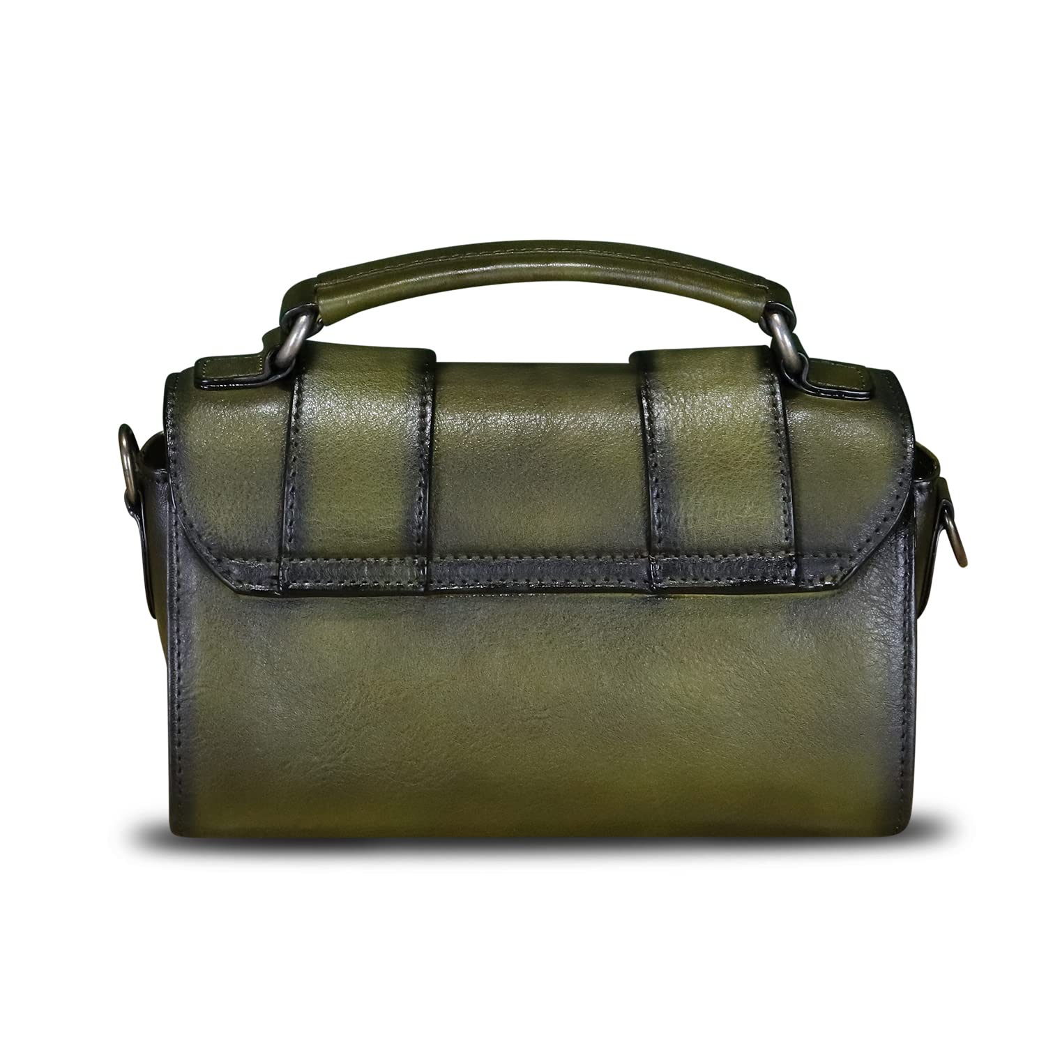 Genuine Leather Satchel for Women Vintage Purse Handmade Handbag Retro Crossbody Bag Purse (Green)