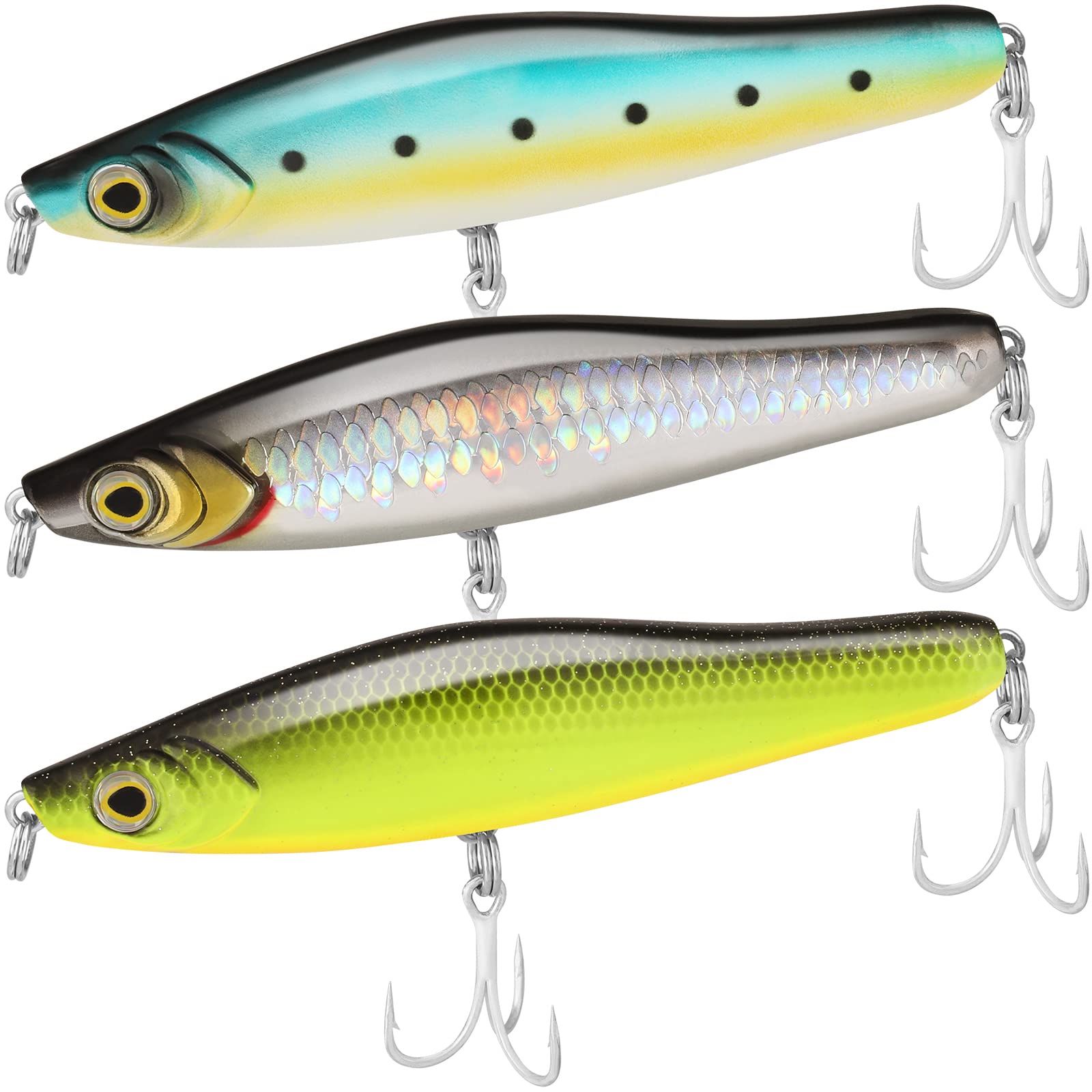 TRUSCEND Pencil Fishing Lures with BKK Hooks, Quake Sinking Floating Pencil Popper, Trembling Sinking Dog Walker for Freshwater and Saltwater, Long-Cast Topwater Fishing Lures, Bass Pike Fishing