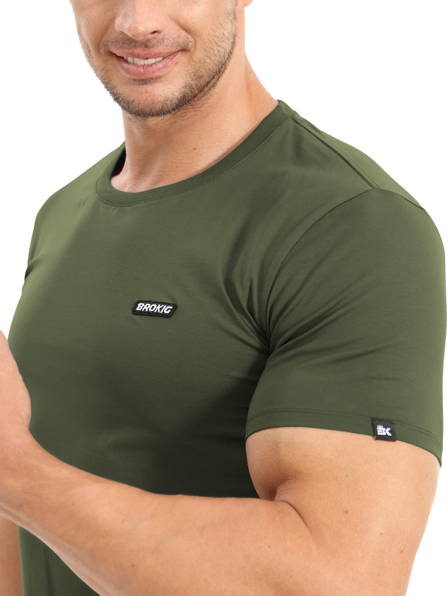 BROKIG Mens TDry Bold Gym Workout T-Shirt,Casual-Fit Training Bodybuilding Short Sleeve Shirts Men(X-Large,Army Green)