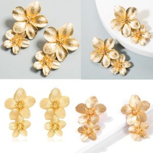 Boho Matte Flower Stud Earrings Chic Floral Statement Dangle Earrings for Women Gold Statement Earrings