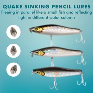 TRUSCEND Pencil Fishing Lures with BKK Hooks, Quake Sinking Floating Pencil Popper, Trembling Sinking Dog Walker for Freshwater and Saltwater, Long-Cast Topwater Fishing Lures, Bass Pike Fishing