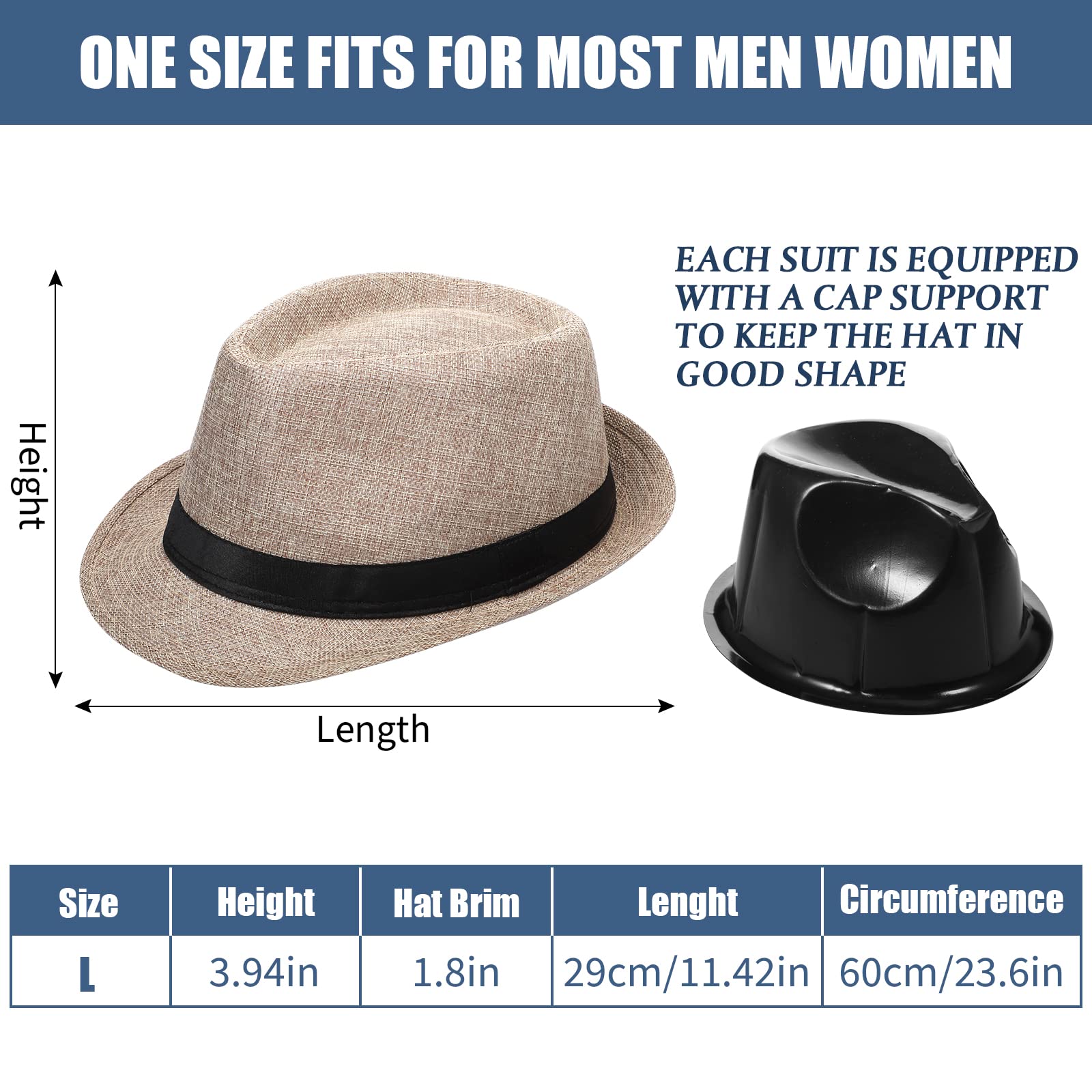 10 Pack Classic Fedora Hat with Short Brim, Straw Panama Style, for Men Women Party Costume, Circumference 60 cm (Beige)