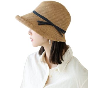 driono straw hat - women style fashion summer cloche beach fedora trilby hat panama sun hat (beige)