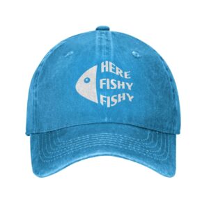 qvxhkp funny fishing hat here fishy fishy fishy hat for men baseball caps cute hats blue