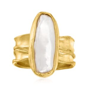 ross-simons 20x8mm cultured baroque pearl ring in 18kt gold over sterling. size 7