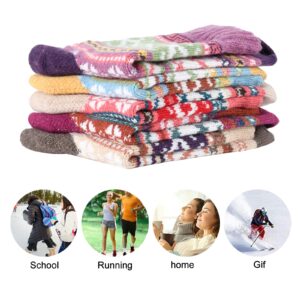 YANGYANG Wool Socks for Women, 5 Pairs Winter Warm Thick Crew Knit Socks Vintage Cozy Soft Cute Nordic Cabin Gifts