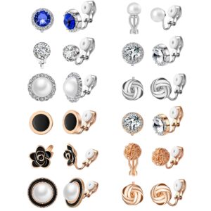 mozaka 12 pairs clip on earrings for women cubic zirconia non pierced clip earrings set cz crystal simulated pearl twist knot clip-on earrings jewelry set