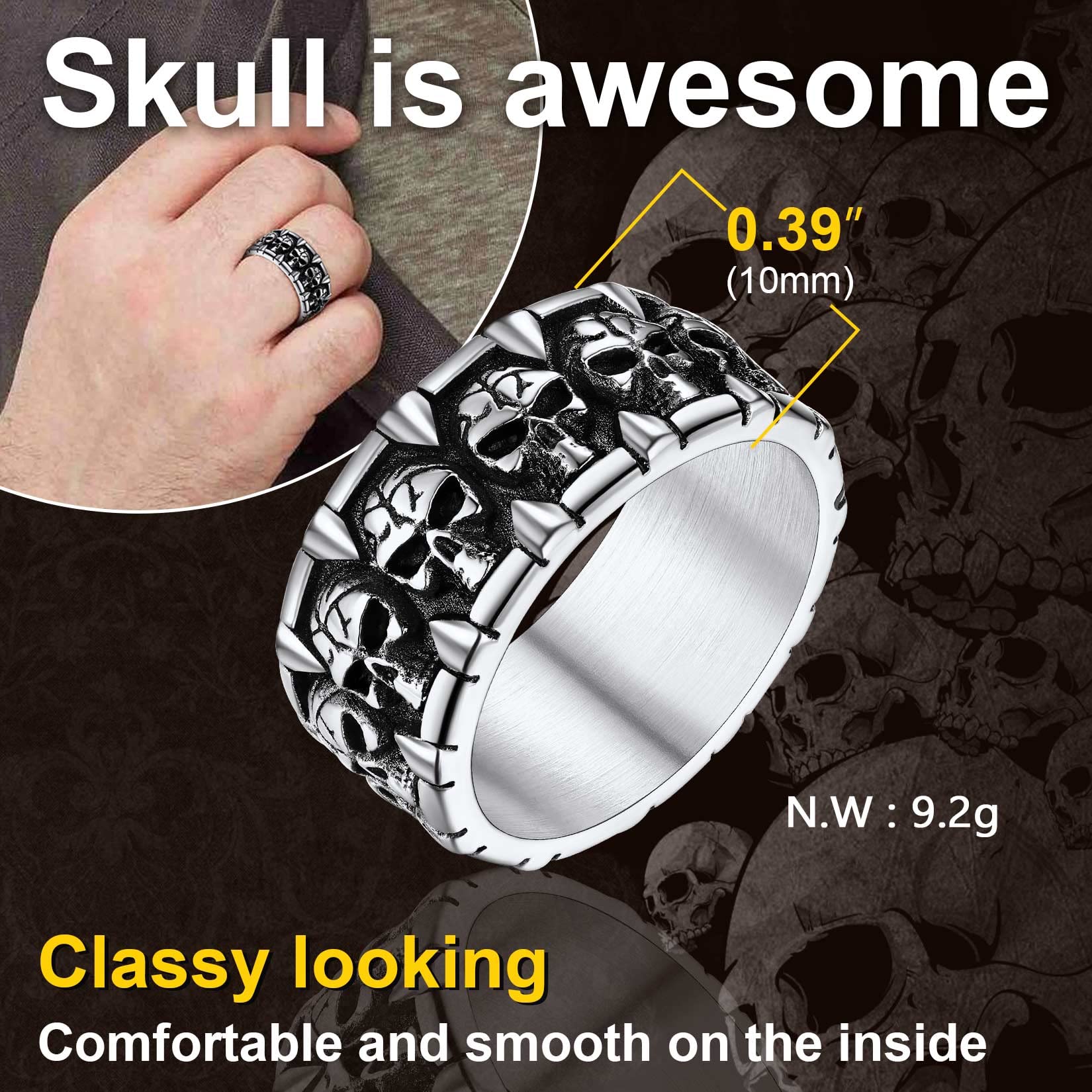 ChainsProMax Skull Jewelry for Women Stainless Steel Ring Size 7 Viking Bikers Rings