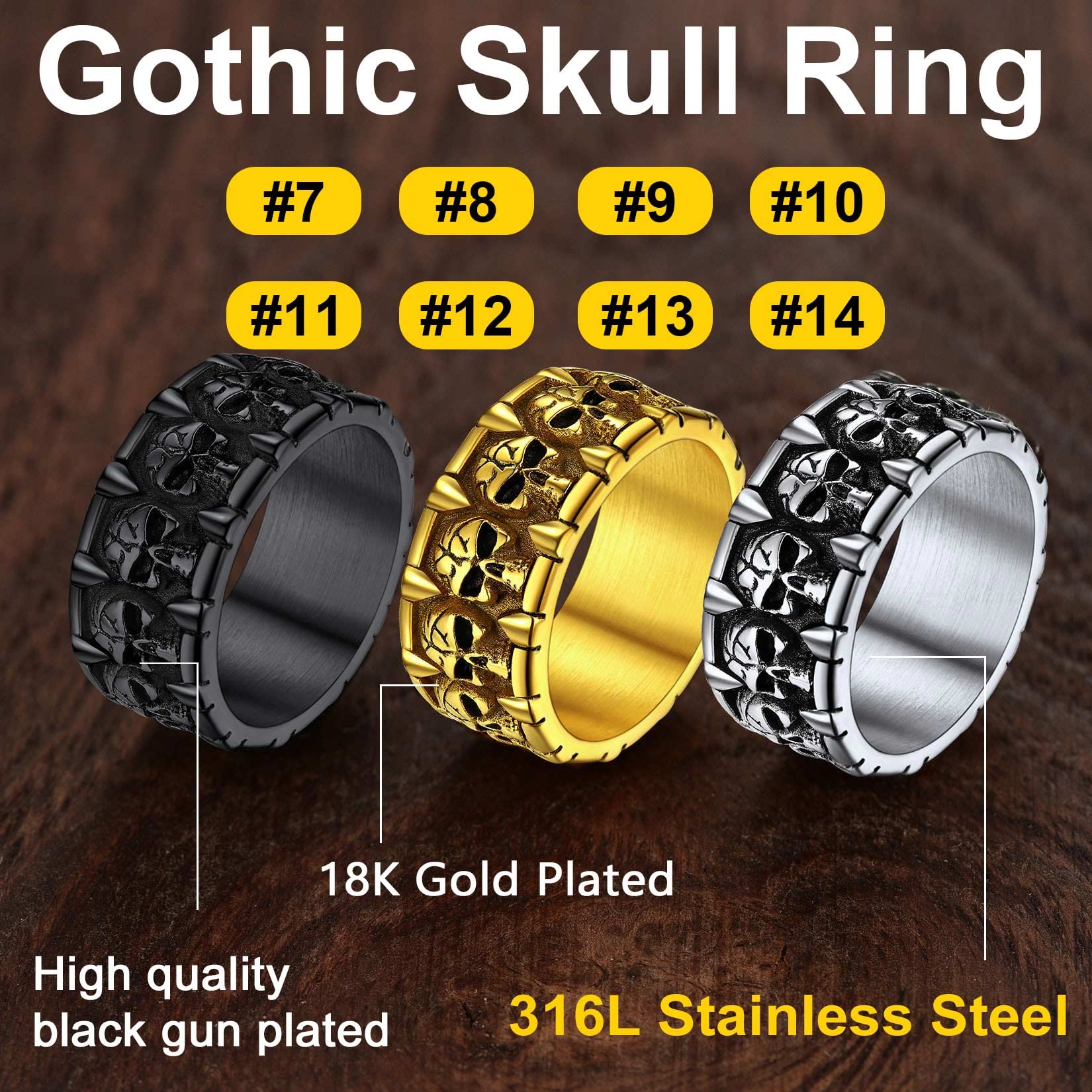 ChainsProMax Skull Jewelry for Women Stainless Steel Ring Size 7 Viking Bikers Rings