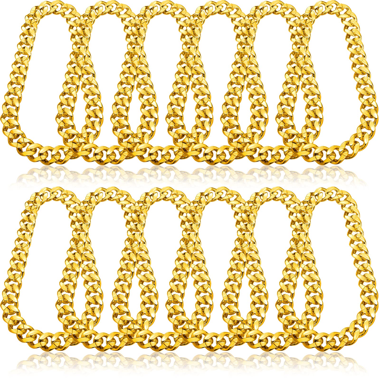 Jexine 12 Pcs Costume Rapper Chain, Hip Hop Chain Bulk Fake Necklace for Men Women 80s 90s Jewelry Punk Style, 32 Inch(Gold)