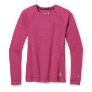 smartwool women's classic thermal merino wool base layer crew (slim fit), festive fuchsia heather, small