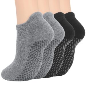 zando pilates socks non slip barre socks for women anti slip hospital socks with grips for women cozy yoga socks gripper socks black compression non skid ankle socks running 4/black grey one size