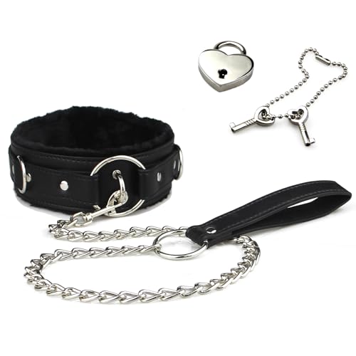 Blinan Pu leather choker collar with leash adjustable size for women black