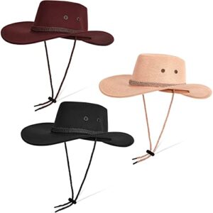 hercicy 3 pcs western cow hats for women men wide brim cow hat with belt buckle strap for adult cowboy cowgirl party