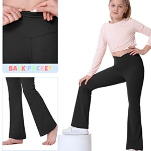 Ewedoos Girls Flare Leggings Crossover with Pocket Preppy Clothes Leggings for Girls Yoga Pants Dance Casual Uniform Black