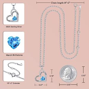 Iefil Sister Gifts from Sisters, 925 Sterling Silver March Birthstone Necklace Jewelry Gifts for Sister Mothers Valentines Day Gifts Sister Christmas Birthday Gifts Sister Blue Aquamarine Necklace