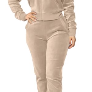 BOGURST 2 Piece Outfits for Women Tracksuit Casual Long Sleeve Jogging Sweatsuit Workout Set Khaki 2XL