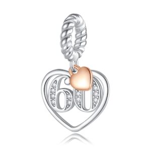 abaola number dangle 10.16.18.20.21.30.40.50.60 years of love cubic zirconia charm in 925 sterling silver,number pendant with rose gold heart, sterling silver, 925 sterling silver