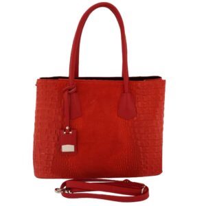 fioretta italian genuine leather suede carryall top handle tote bag for women - red