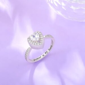 925 Sterling Silver Heart Urn Rings for Ashes Memorial Keepsake Urn Locket Cremation Jewelry for Women (White, 8)