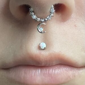 Melighting Septum Rings 16G Moon Septum Jewelry with Opal Clear CZ Surgical Steel 316L Star Helix Earring Dangle Daith Earrings Nose Rings Piercing for Women Men