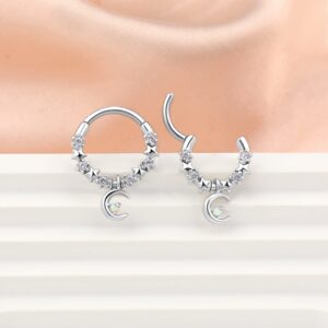 Melighting Septum Rings 16G Moon Septum Jewelry with Opal Clear CZ Surgical Steel 316L Star Helix Earring Dangle Daith Earrings Nose Rings Piercing for Women Men