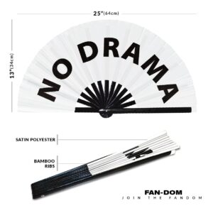 No Drama hand fan foldable bamboo circuit hand fan funny gag slang words expressions statement gifts Festival accessories Rave handheld Circuit event fan Clack fans (White)