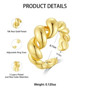 KISMIURRA Gold Chunky Rings for Women Girls, 18K Gold Plated rings for women trendy Adjustable Open Rings Statement Gold Ring for Minimalist Party Birthday Gifts