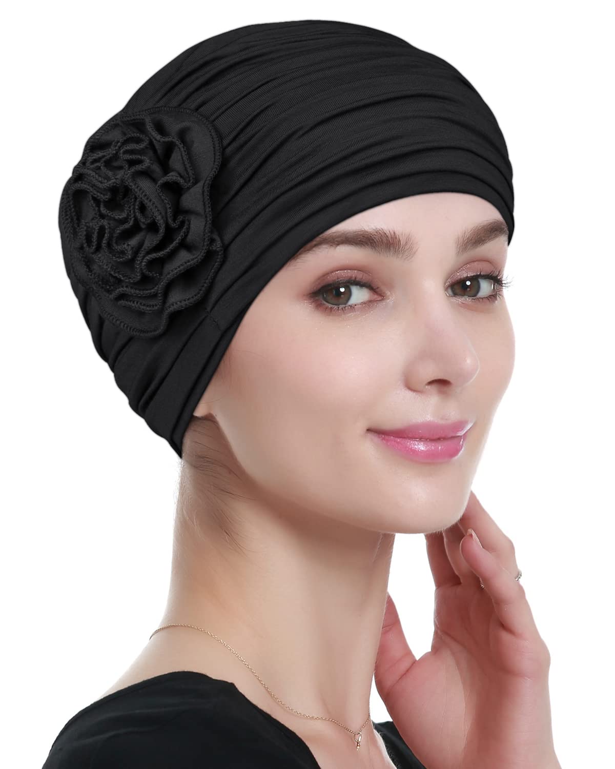 Chemo Headwear for Women Ruffled Head Coverings Black