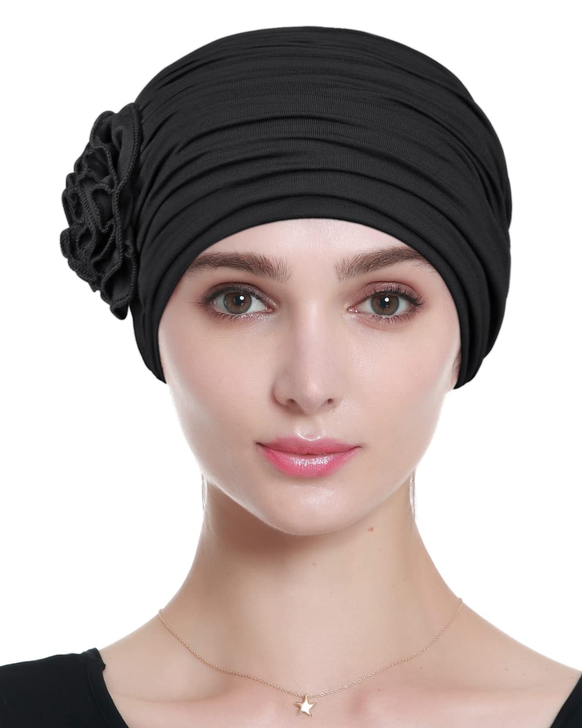 Chemo Headwear for Women Ruffled Head Coverings Black