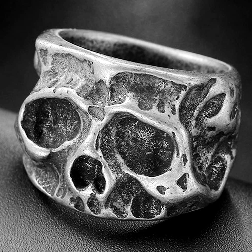 Stainless Steel Retro Vintage Antique Gothic Skull Death Biker Skeleton Cocktail Party Ring (Grey, 14)